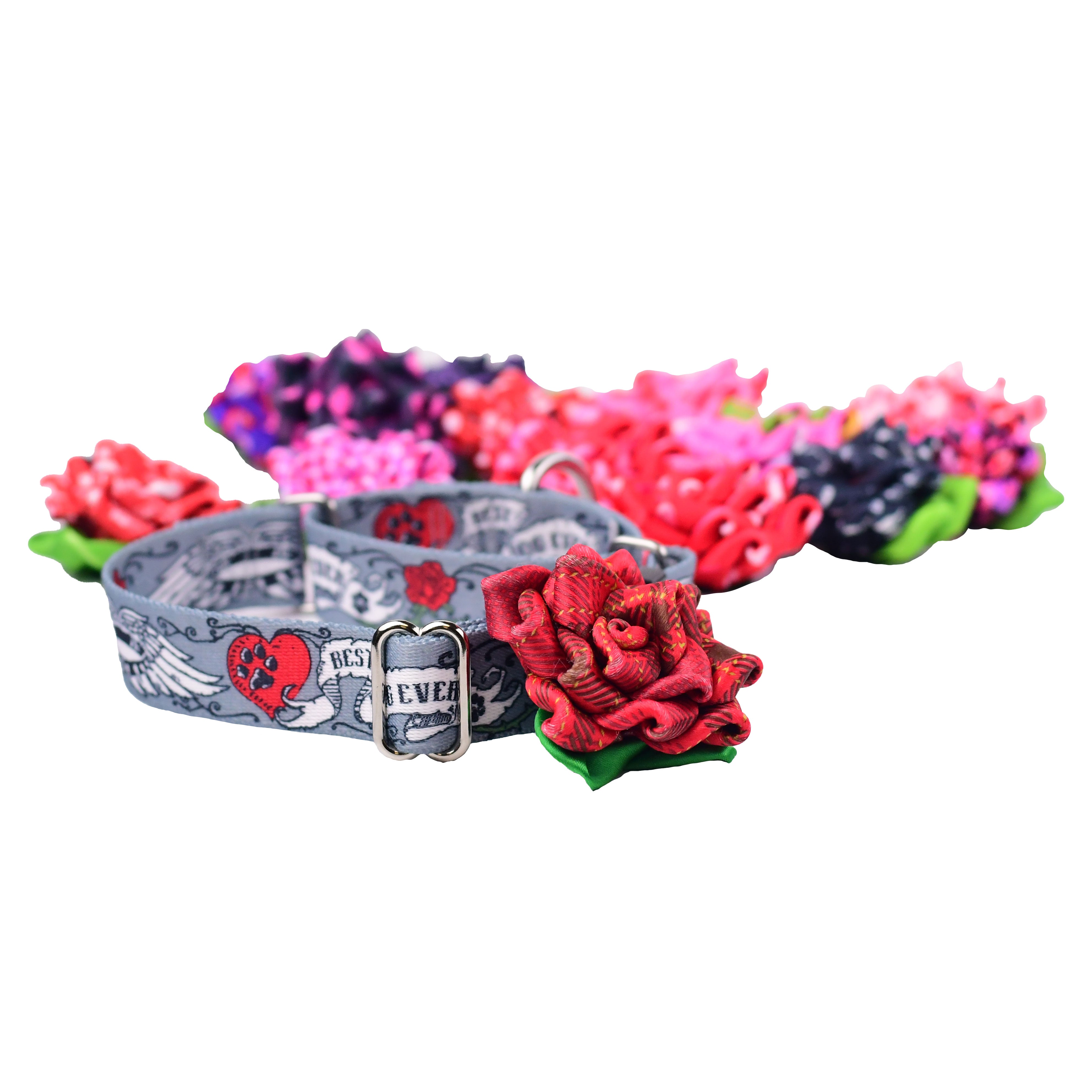 Collar Flower - Red with Hearts - 2 Hounds Design