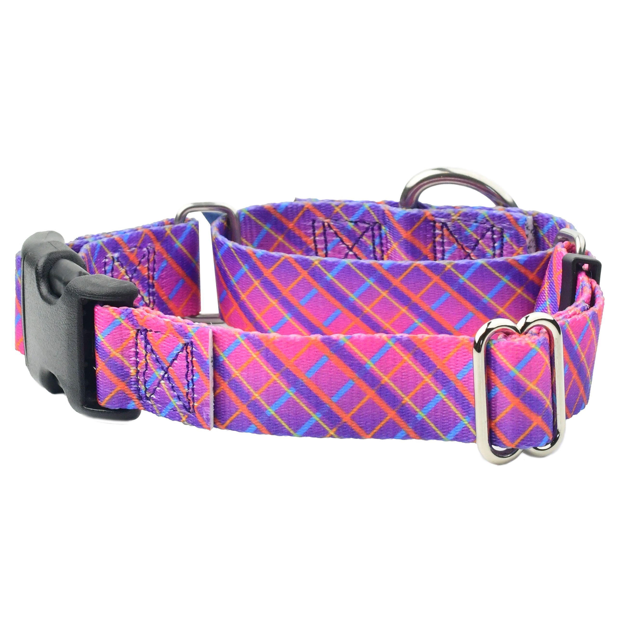 Neon Sunrise Pink Plaid Buckle Martingale Dog Collar – EarthStyle - 2 ...